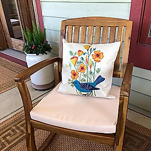 CARRIE HOME Spring Outdoor Pillow Covers 18x18 Set of 4 Farmhouse Decorative Spring Bird and Flower Throw Pillow Covers for Patio Furniture and Couch