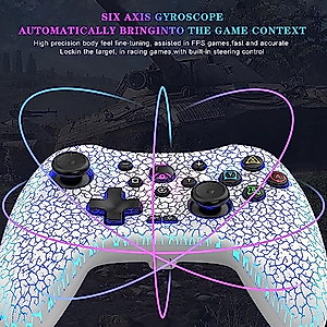 Joso Wireless Game Controller for PS4, Nintendo Switch, PC, iOS, Android, with LED Light, Dual Vibration/6-Axis Motion Sensor/Macro Programming/Turbo, Gamepad for Android, iPhone, with Phone Holder