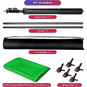 Green Screen Backdrop with Stand kit,YELANGU 6.5X5ft Portable Photographic Studio Photo Background for Streaming, ID Photos, Video conferences and interviews