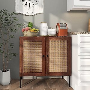 Giantex Buffet Cabinet, Wood Sideboard Storage Cabinet with Rattan Door, 3-Position Adjustable Shelf, Freestanding Coffee Bar Accent Furniture, Kitchen Cupboard Organizer for Living Room Hallway