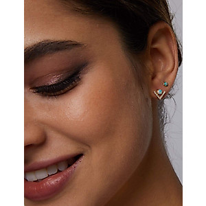 S925 18K Gold Plated Dainty Opal Stud Earrings Cubic Zirconia Chevron Accented Green Opal Sterling Silver Women's Earrings