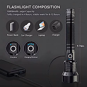 WENOTK Rechargeable High Lumen Flashlight, Super Bright Led Flashlights with 5 Modes & 18h Run Time, Waterproof Handheld Flash Light for Home Camping Emergency