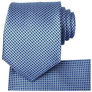 KissTies Mens Blue Tie Set Checkered Necktie Blue Ties + Pocket Square