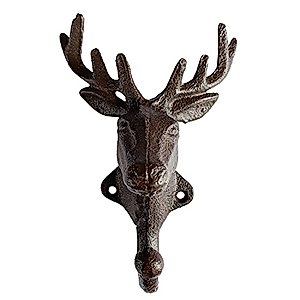 Rustic Heavy Duty Cast Iron Decorative Deer Wall Hooks Deer Antler Key Hat Holder Hanging Towel Key Coat Hook Rack Durable Iron Hanger Living Room Bathroom Room Kitchen Farmhouse Wall Decoration