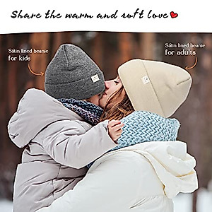 YANIBEST Womens Satin Lined Knit Beanie Hat Acrylic Winter Hats for Women Men Silk Lining Soft Slouchy Warm Cuffed Beanie Hat
