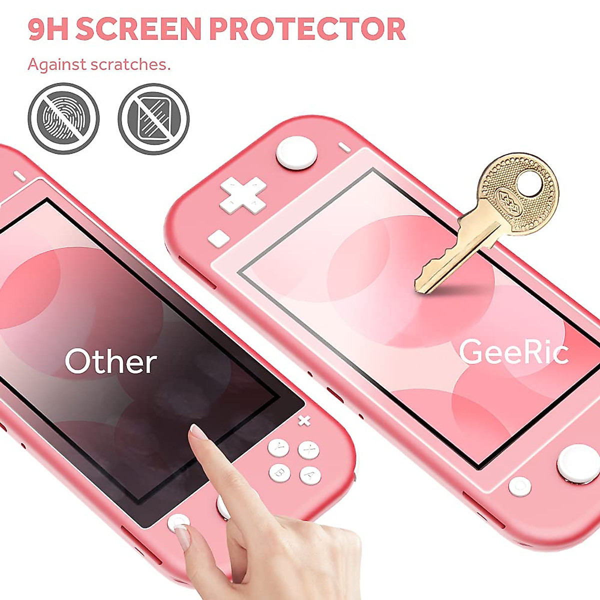 GeeRic 8PCS Case Compatible with Switch Lite, (Not Compatible With Switch) Carrying Case Accessories Kit, 1 Soft Silicon Case + 2 Screen Protector + 4 Thumb Caps + 1 Storage Carrying Bag Pink