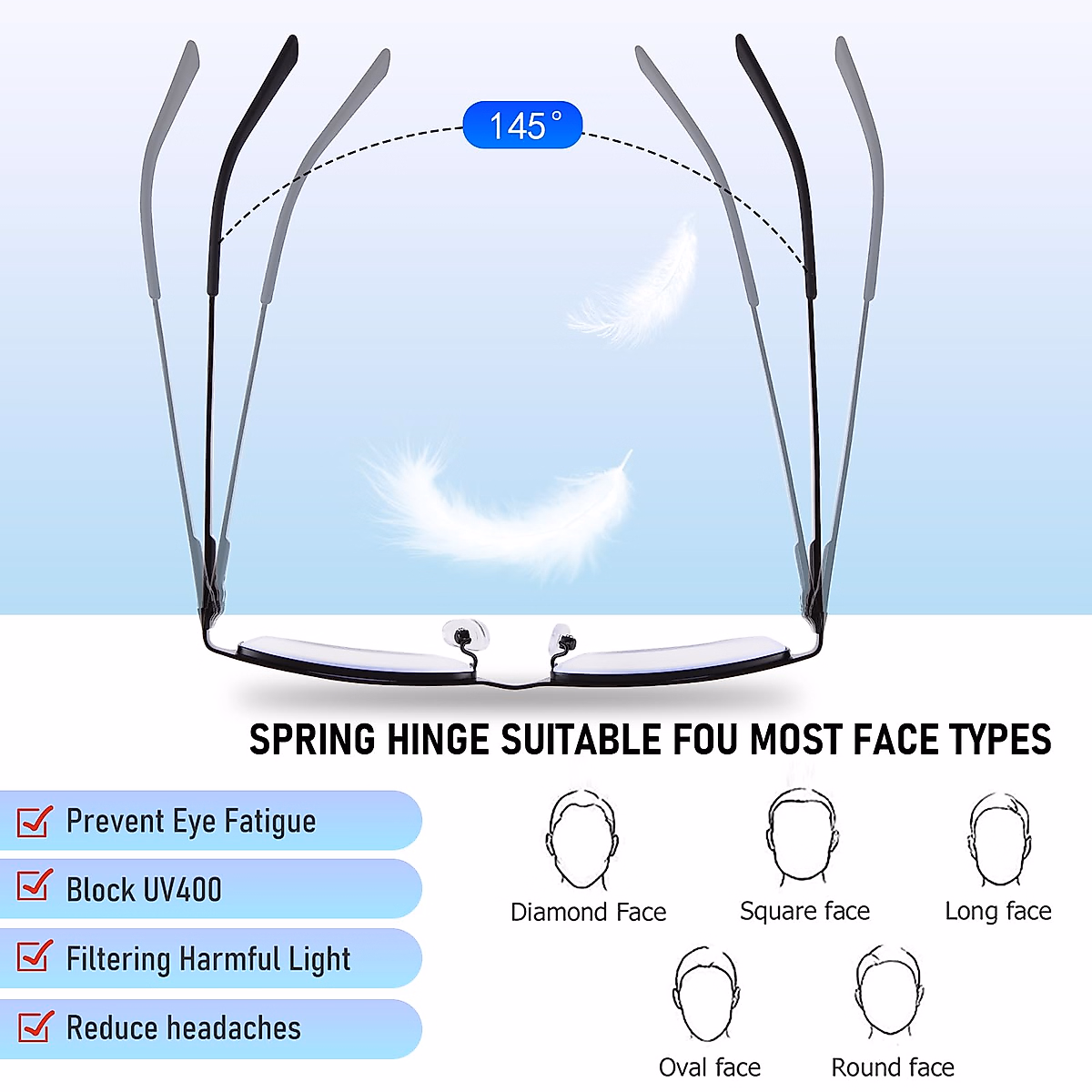 Anourney 3-Pack Reading Glasses for Men, Lightweight Metal Half Frame Blue Light Blocking Computer Readers, Filter UV Ray/Computer Glare with Spring Hinge Eyeglasses(3PCS Black,+1.25)