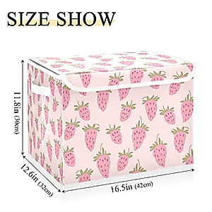 Kigai Pink Strawberry Storage Baskets for Shelves Foldable Closet Basket Storage Bins with Lid for Clothes Home Office Toys Organizers