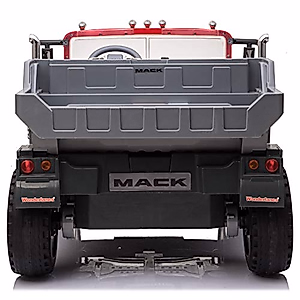 Mack Granite Dump Truck Two Seater Ride On in Red, 12V Battery Powered, Best for Kids/Children/Boys/Girls