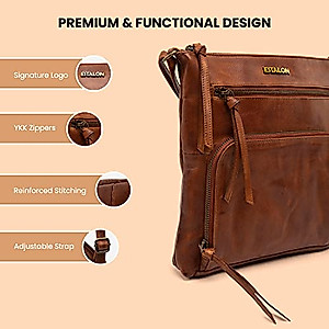 ESTALON Leather Crossbody Purses for women travel bags small shoulder bag crossover Bag for women (Bran)