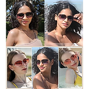 Dollger Rimless Y2K Sunglasses for Women Men Rectangle Trendy Glasses Retro Frameless Fashion Wrap around Sunnies Futuristic 90s