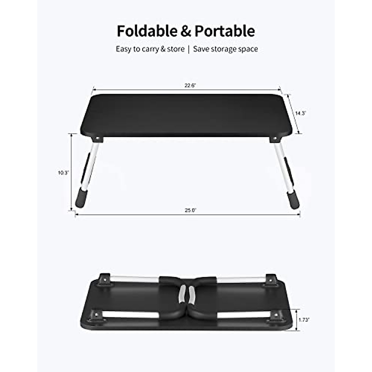 Ruxury Folding Lap Desk Laptop Stand Bed Desk Table Tray, Breakfast Serving Tray, Portable & Lightweight Mini Table, Lap Tablet Desk for Sofa Couch Floor - Black