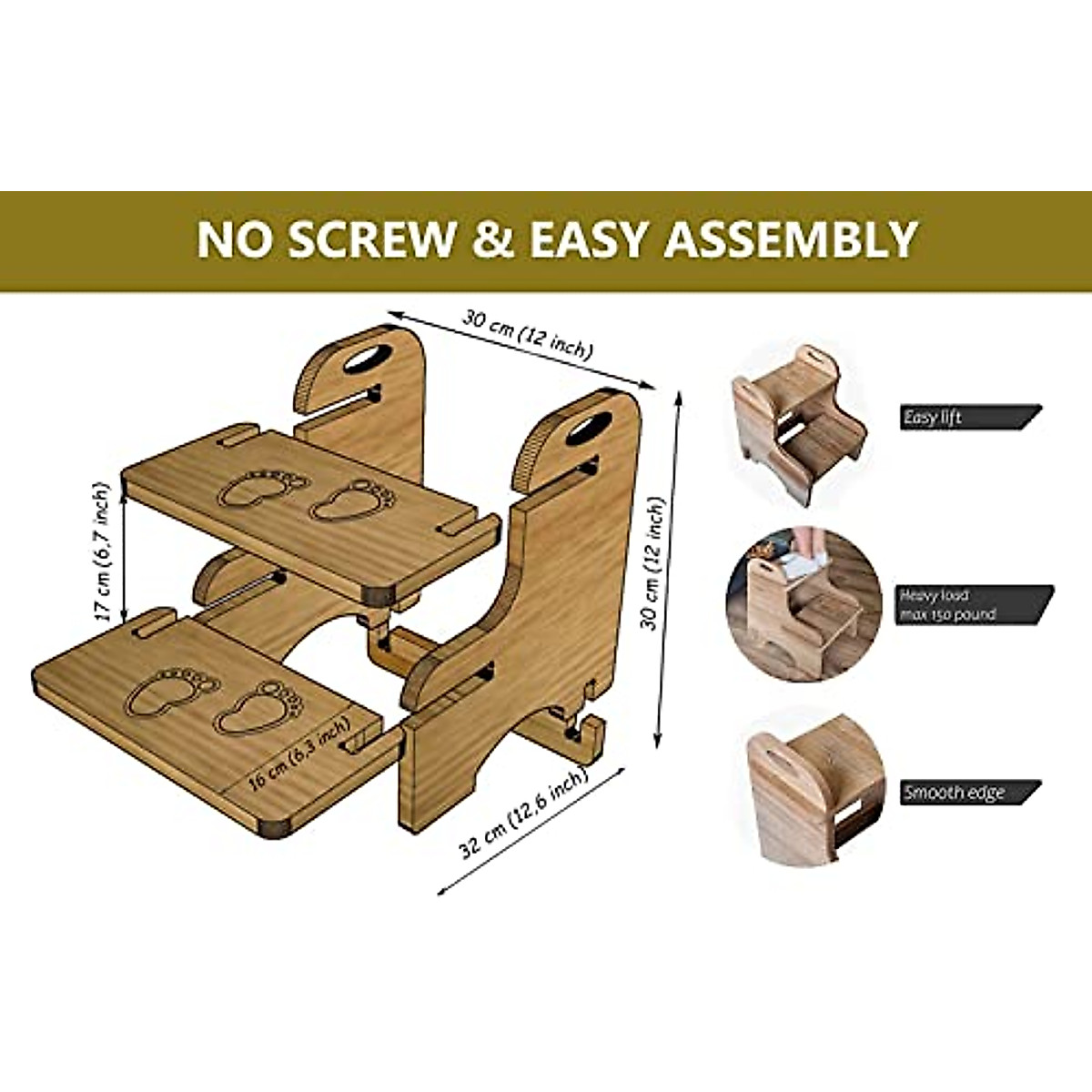 SAPPHIRE HOME Step Stools for Kids, Durable Safe Sturdy Easy Assembly No Screw Toddler Step Stool for Bathroom Sink, Montessori Design Potty Traing Step Stool