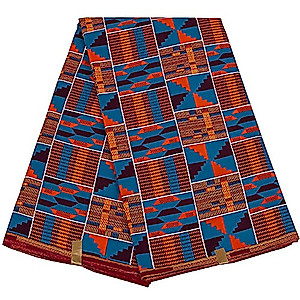 African Fabric 100% Cotton Ankara Kente Print Fabric 6 Yards for Party Dress 1405