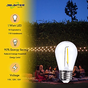 Jslinter S14 LED Bulbs, 25-Pack, 1W Energy-Efficient Outdoor String Lights, 2700K Warm White, Durable & Waterproof, E26 Base, Edison Vintage Ambiance, Ideal for Patio, Garden, and Party Lighting