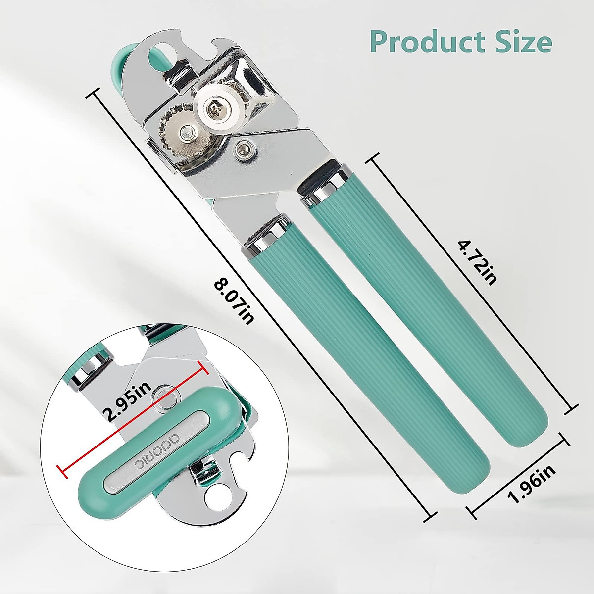 Manual Can Opener, Stainless Steel Can Opener, Food-Safe, Multifunction Tin Lids Jar Bottle Caps Openers with Non-Slip Handle & Large Knobe, Smooth Edge, Ultra Sharp Cutting for Seniors with Arthritis