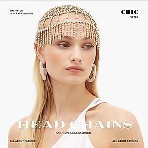 Earent Tassel Rhinestone Cap Headpiece Silver Crystal Head Chain Roaring 1920s Hair Accessories Belly Dance Party Cap Headpieces Bridal Head Jewelry for Women(A-Silver tassel)