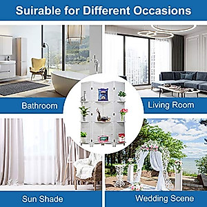 Tyyps 4 Panel 6 Ft Tall Wood Room Divider Folding Portable Privacy Wooden Screen Partition Wall Indoor/Outdoor Folding Screen w/Removable 3 Display Shelves Wooden Partitions for Home Office, White