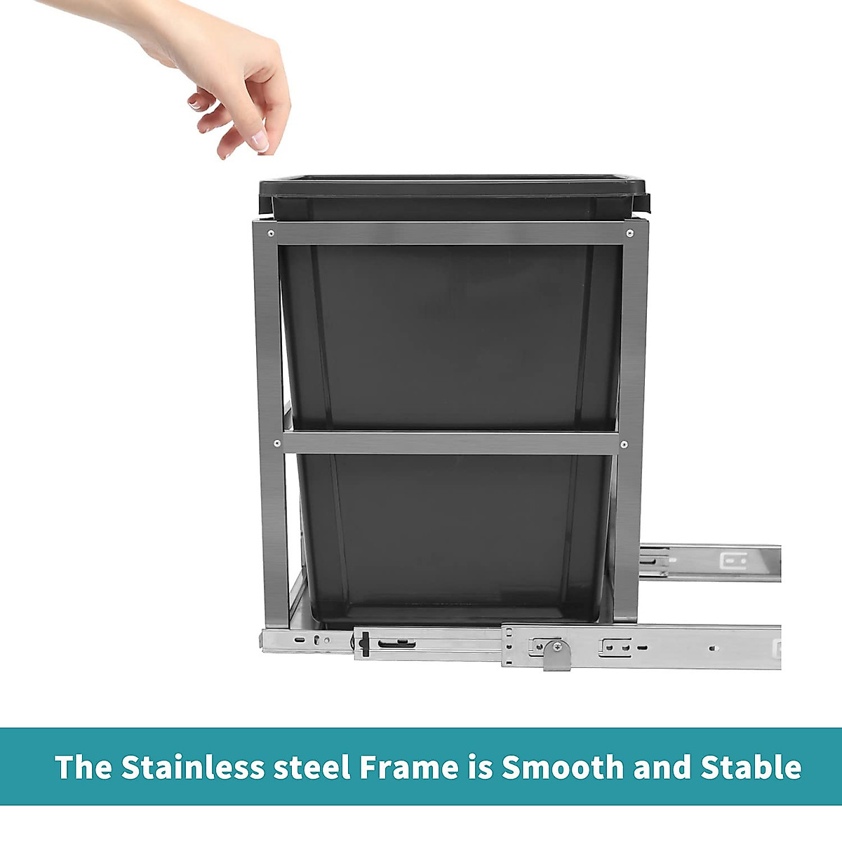 ONG Undermount trash bin pull out trash can under cabinet,Sliding Pull-Out Kitchen under Mount Waste Containers, Trash Bins Recycling Garbage Can, Heavy-Duty Steel Frame, 32-Quart Kitchen Cabinet Organizer, with Soft-Close Slides, Waste Basket Included