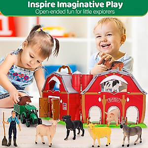 Farm Animals Toys for 1 2 3 4 5 Year old Toddlers Girls Boys, Big Red Barn Farm with Figures Animals and Tractor Toys for Kids, Farm Playset Educational Learning Toys, Ideal Christmas Birthday Gifts