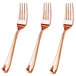 50 Piece Rose Gold Plastic Forks Set - Reusable and Recyclable - Rose Gold Plastic Forks for Weddings, Anniversaries, Showers, Parties - Elegant and Sturdy Utensils by JL Prime