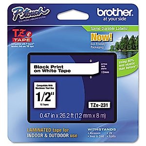 Brother 1/2 BK/WE TZe Laminated Tape Value Pack - 0.50 Width x 26.20 ft Length - Black, White - 2 / Pack