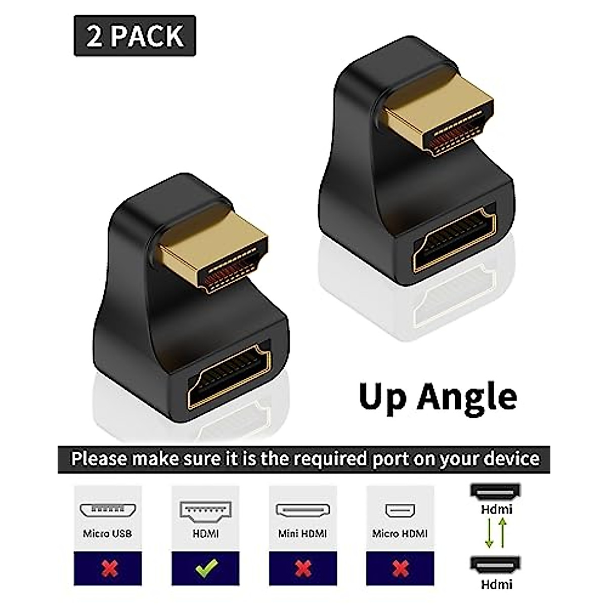 Poyiccot 8K U Shaped HDMI Adapter, 180 Degree HDMI Adapter, Up Angle HDMI 2.1 Extender Adapter 48Gbps HDMI Male to Female Extension Adapter with LED Indicator for HDTV, PS5, Laptop, 2pack