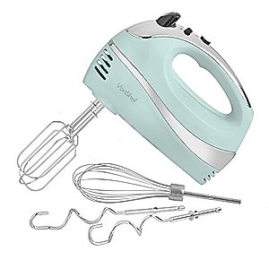 VonShef 5-Speed Hand Mixer - Electric 250W Hand-held Mixer with Turbo Boost Button & Stainless Steel Accessories (Chrome Beater, Dough Hook & Balloon Whisk) for Baking Cookies, Brownies & Cakes - Blue