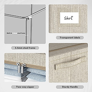3Pack Foldable Storage Bins - Frame Storage Box Linen Fabric Stackable Clothes Container Organizer with Clear Window & Carry Handles Large Capacity (Large-66L, Beige)