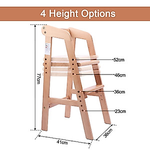 YOLEO High Chair Wooden for Toddlers Junior Childs, Sturdy Durable Dining Feeding Chair with Steps Grows with Child, Max 60kg (Natural Color)