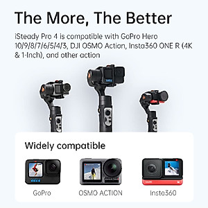 hohem iSteady Pro 4 Gimbal Stabilizer Compatible for GoPro 11/10/9/8/7 Insta360 One R DJI OSMO Action,3-Axis Action Camera Gimbal with Splash Proof 14H Battery Video Stabilizers