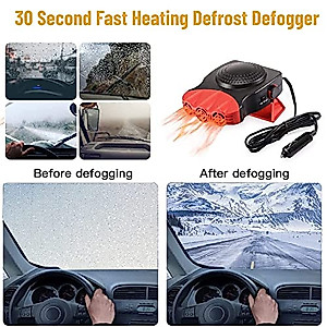 Car Heater 12V, 2 in1 Fast Heating Defrost Defogger for Car Windshield, Portable Car Heater Defroster That Plugs into Cigarette Lighter with 180° Rotating Base, 150W Car Heating and Cooling Fan