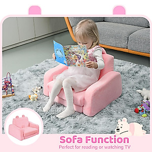 ENITYA Toddler-Couch, Toddler-Chair Fold Out, Pink Kids Sofa, 3-in-1 Convertible Sofa to Bed Comfy for Watching TV/Reading/Gaming/Resting