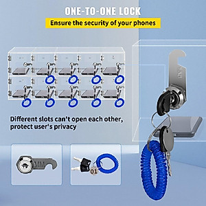 WACTO Acrylic Wall-Mounted Cell Phone Storage Locker with 10 Slots, Door Locks and Keys - Ideal for Office, Classroom, Gym - Clear