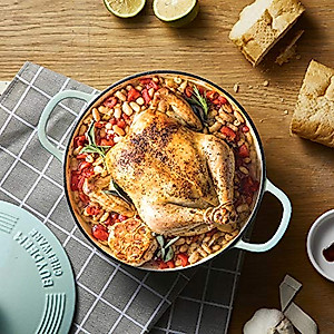 BUYDEEM CP521 Enameled Cast Iron Dutch Oven, Stylish Cupcake Design with 18/8 Stainless Steel Knob & Loop Handles, Perfect for Stewing, Roasting, Baking, 3 Quart (Cozy Greenish)