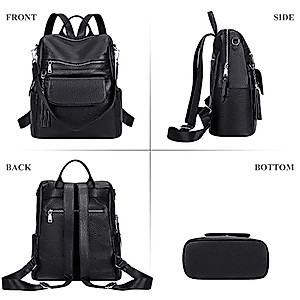 ALTOSY Genuine Leather Backpack Purse for Women Large Convertible Shoulder bag Ladies Crossdody Bag with Tassel(S115 Black)