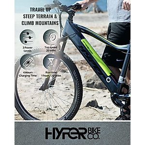 Hyper E-Ride Electric Mountain Bike for Adults 26 Inch. 250w, 36v Battery, Mountain Ebike with Shimano 6-Speed with Front Dual Shock Absorber. Electric Bicycle for Adults.