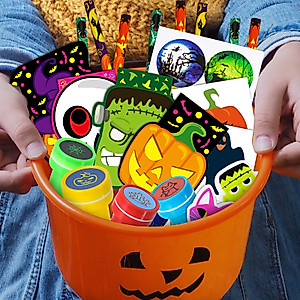 OCHIDO Halloween Party Favors for Kids-168pcs Stationery Gift Kit,Halloween Goodie Bags Fillers Bulk,Trick Or Treat , Halloween Bag,Pencil, Eraser, Notepad, Stamper, Sticker and Temporary Tattoos