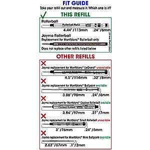 Jaymo - 2 Black - Rollerball Pen Refill - Replacement for Montblanc 105158-4.44 in / 113 mm Long