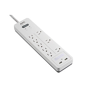 APC Surge Protector, White Power Strip PH8W, 2160 Joules, Flat Plug, 8 Outlet Power Strip