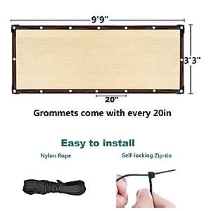 Abrotain Fence Privacy Screen Balcony Deck Fencing Cover 3'3"x9'9" 80% Shade Fabric Sun Shade Cloth Decorative Fence Covering Net Mesh Shield with Grommet for Outdoor Garden Backyard Porch Patio Yard