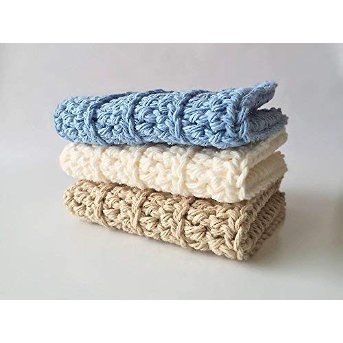 Handmade Crochet Washcloths set of 3, 100% cotton, Dish cloths, Dish Towels, Baby wipes, Baby washcloths, Spa Cloths, Blue Cotton Washcloths, linen