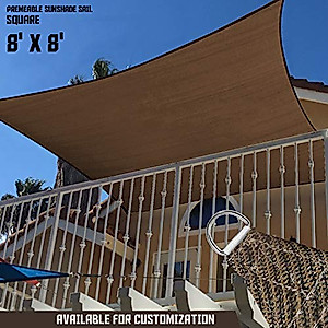 TANG Sunshades Depot Brown 8’x8’ Square UV Block Sun Shade Sail Perfect for Outdoor Patio Garden Pergola Gazebo Canopy Dock Deck Playground Preschool Heavy Duty 180 GSM Customize Made Size