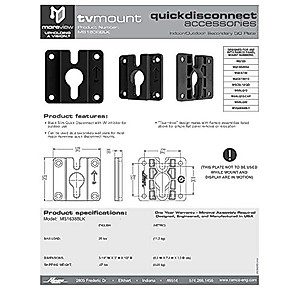 MS1638BLK Outdoor Quick Disconnect Wall Plate TV Mounts, Easy On/Off (Replaces MS1066BLK)