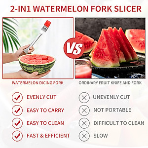 2-in-1 Stainless Steel Watermelon Fork Slicer Cutter - 2PC Double Pack, 2024 Upgrade, Dual Head Fruit Fork Slicer for Effortless Summer Fruit Cutting at Home, Parties, and Camping