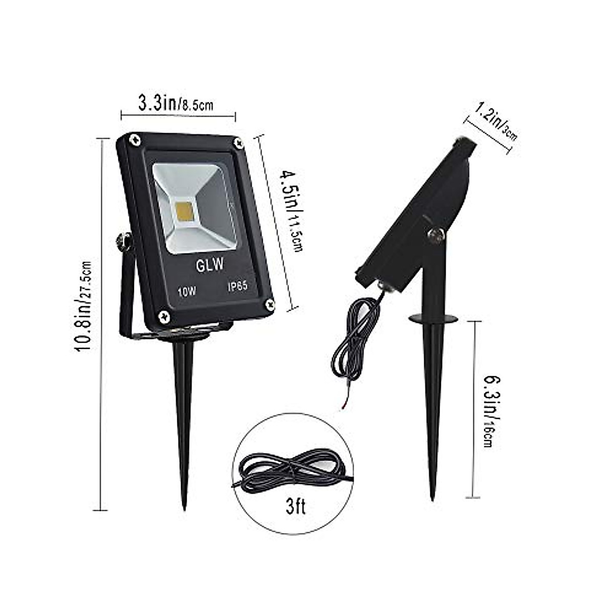 GLW 10W LED Landscape Lights 12V Low Voltage Outdoor Spotlights Warm White 3000K IP65 Waterproof with Spike Stand for Garden,Yard,Deck,Step [4 Pack]