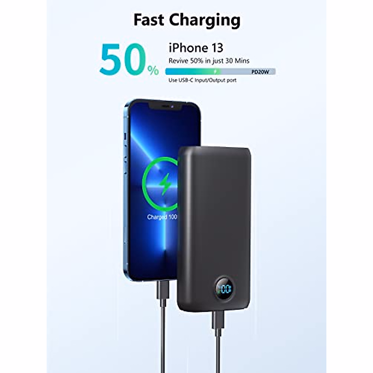 DIAMUAR Portable Charger 30,000mAh-Output Input USB C Fast Charging LED Display SCP22.5W PD3.0 QC4.0 Power Bank, Flashlight External Battery Pack for iPhone, Samsung Galaxy, LG, and More Black
