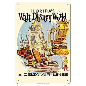 Pacifica Island Art Florida’s Walt Disney World - First Year of Operation - Delta Air Lines - Vintage Airline Travel Poster by Daniel C. Sweeney c.1971-8in x 12in Vintage Metal Tin Sign