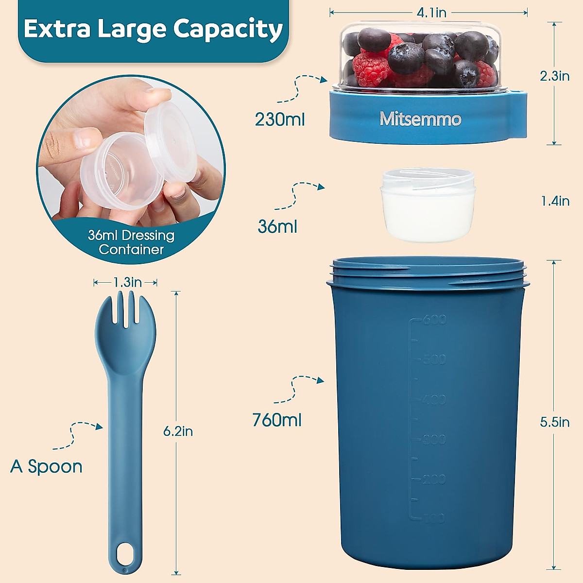 Yogurt Pot Parfait Cups With Lids and Spoons,Snack Cup Breakfast On The Go,Portable Cereal Container To Go,Travel Cereal Bowl and Milk Container,Overnight Oats Porridge Containers & Granola Holder