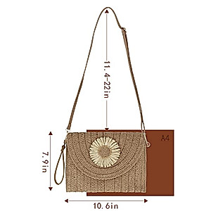 Aisi Women Woven Straw Clutch Summer Envelope Evening Handbag Tassel Straw Crossbody Bag